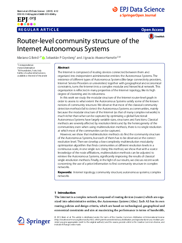 (PDF) Router-level community structure of the Internet Autonomous Systems