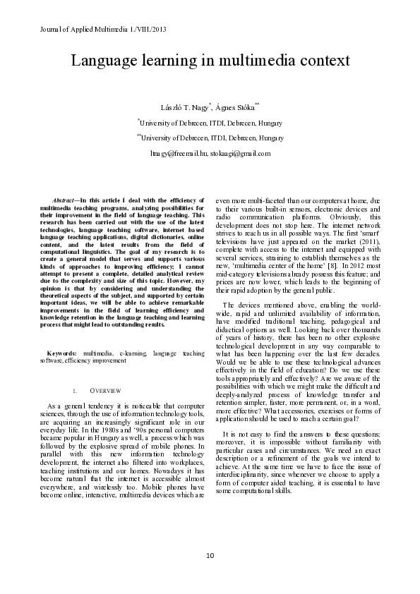 (PDF) Language learning in multimedia context