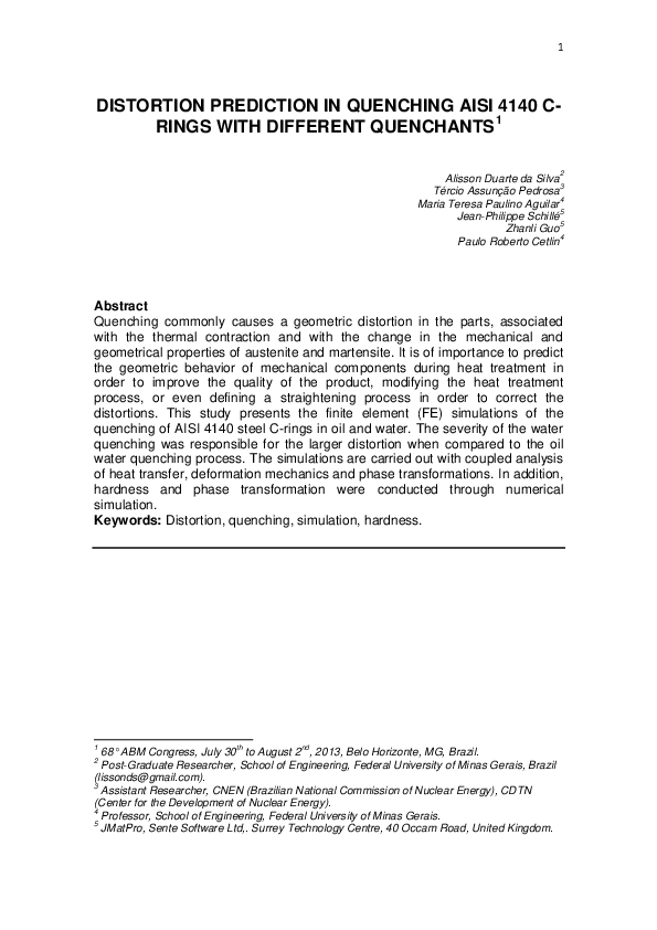 (PDF) Distortion Prediction in Quenching Aisi 4140 C-Rings with ...
