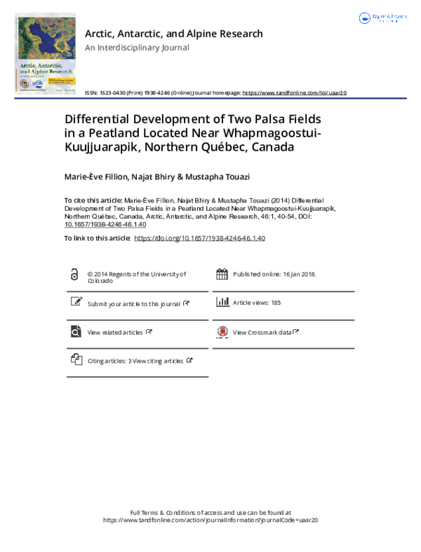 (PDF) Differential Development of Two Palsa Fields in a Peatland ...