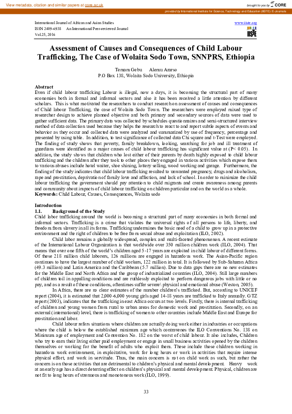 (PDF) Assessment of Causes and Consequences of Child Labour Trafficking ...