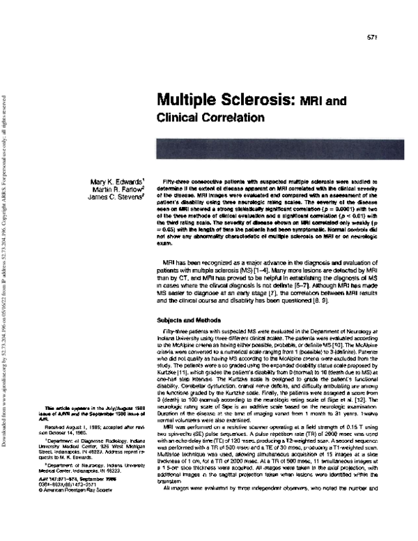 (PDF) Multiple sclerosis: MRI and clinical correlation