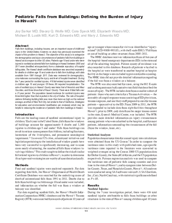 (PDF) Pediatric falls from buildings: defining the burden of injury in ...
