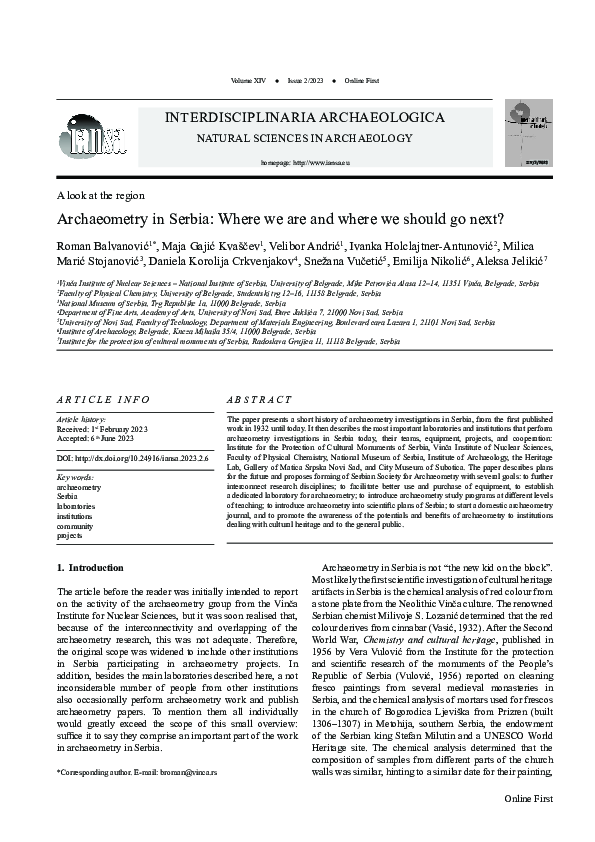 (PDF) ARCHAEOMETRY IN SERBIA: WHERE WE ARE AND WHERE WE SHOULD GO NEXT