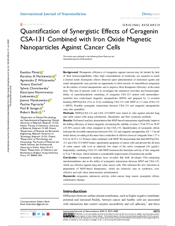 (PDF) Quantification of Synergistic Effects of Ceragenin CSA-131 ...