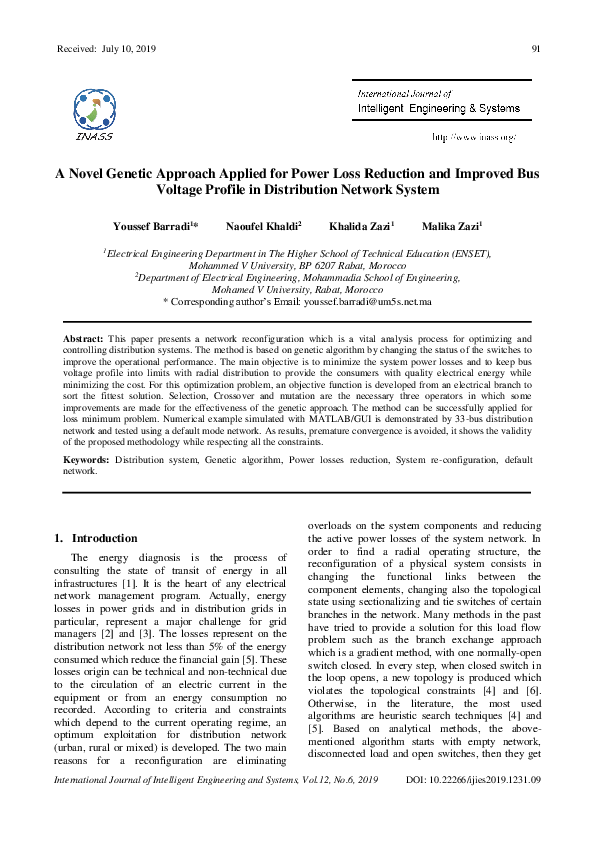 (PDF) A Novel Genetic Approach Applied for Power Loss Reduction and ... (PDF) A Novel Genetic Approach Applied for Power Loss Reduction and ...