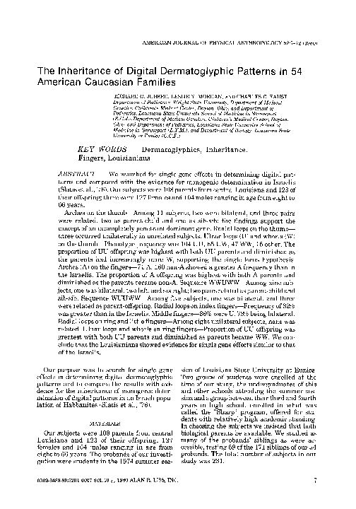 (PDF) The inheritance of digital dermatoglyphic patterns in 54 American ...