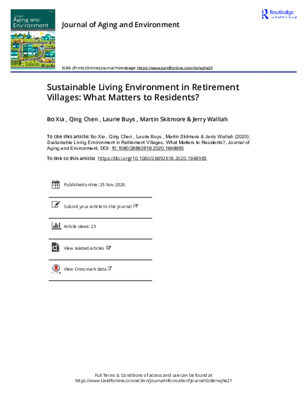 (PDF) Sustainable Living Environment in Retirement Villages: What ...