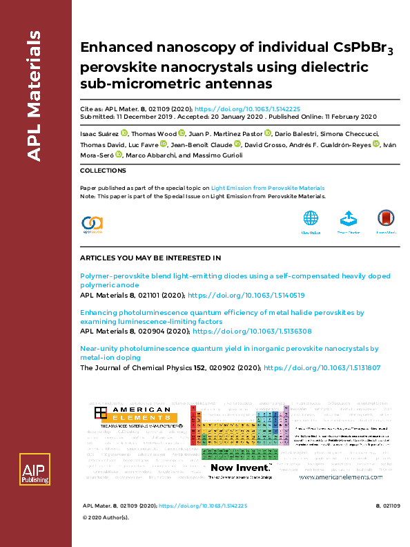 (PDF) Enhanced nanoscopy of individual CsPbBr3 perovskite nanocrystals using dielectric sub ...