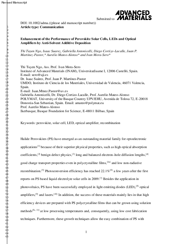 (PDF) Enhancement of the Performance of Perovskite Solar Cells, LEDs, and Optical Amplifiers by ...
