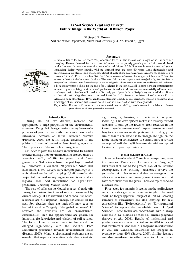 (PDF) Is soil science dead and buried? Future image in the world of 10 ...