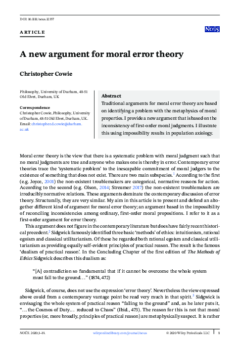 (PDF) A new argument for moral error theory