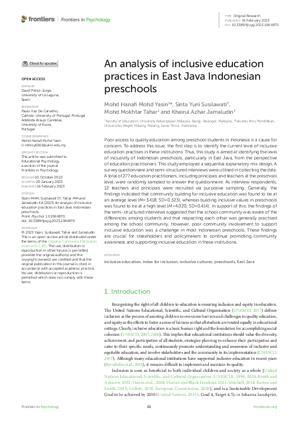 (PDF) An analysis of inclusive education practices in East Java ...