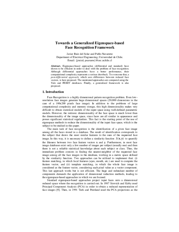 (PDF) Towards a Generalized Eigenspace-Based Face Recognition Framework