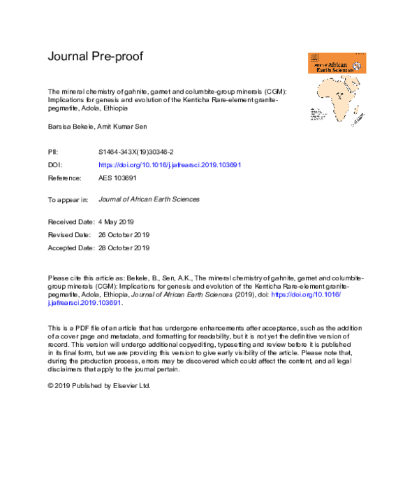 (PDF) The mineral chemistry of gahnite, garnet and columbite-group ...
