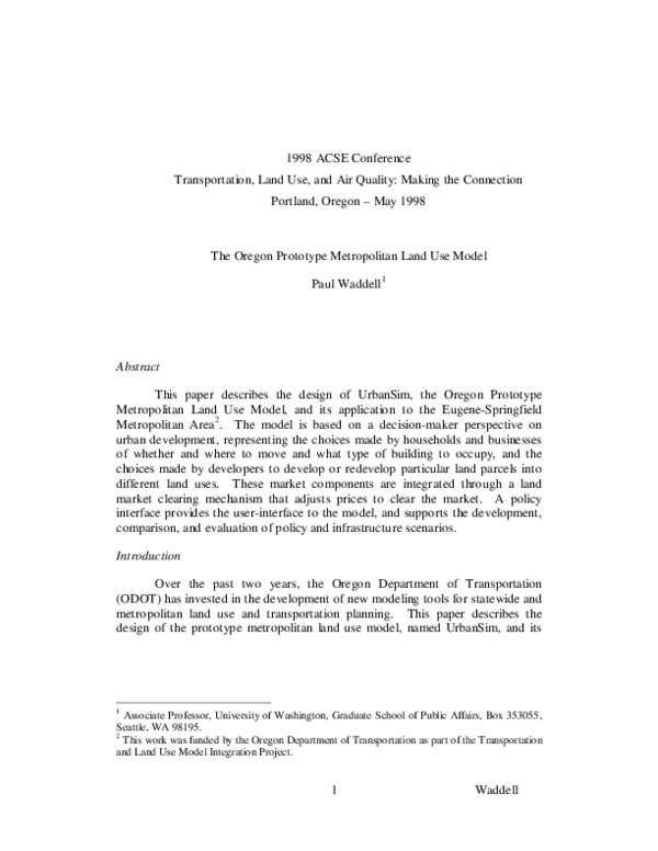 (PDF) The Oregon prototype metropolitan land use model | Paul Waddell ...