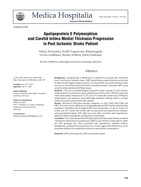 (PDF) Apolipoprotein E Polymorphism and Carotid Intima Medial Thickness ...