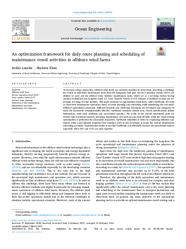 An optimization framework for daily route planning and scheduling of ...
