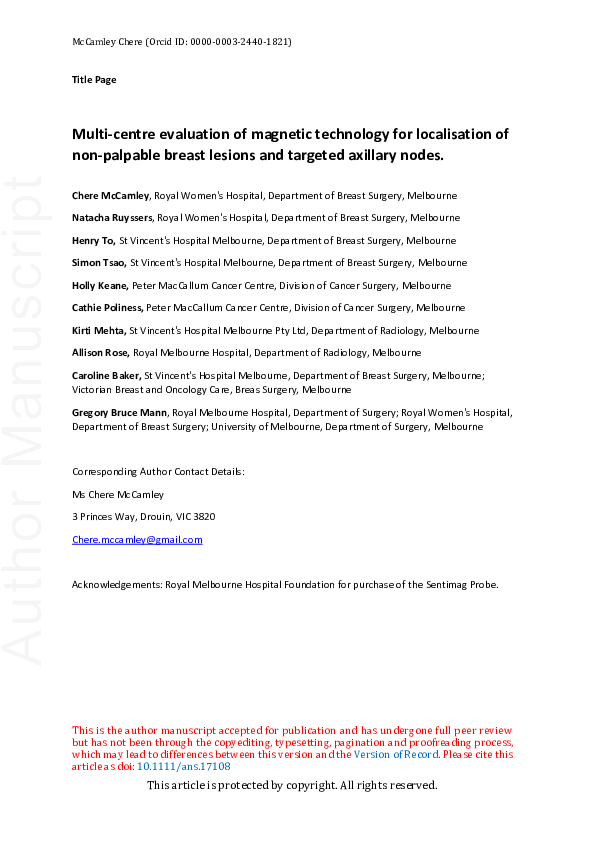 (PDF) Multicentre evaluation of magnetic technology for localisation of ...
