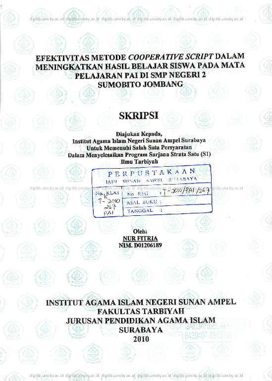 (PDF) Etektivitas metode Cooperative script dalam meningkatkan hasil belajar siswa pada Mata ...