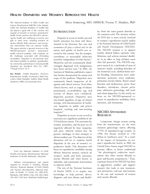 (PDF) Health disparities and women's reproductive health