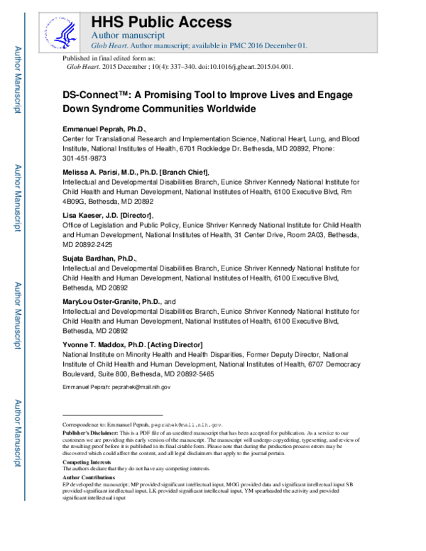 (PDF) DS-Connect: A Promising Tool to Improve Lives and Engage Down ...