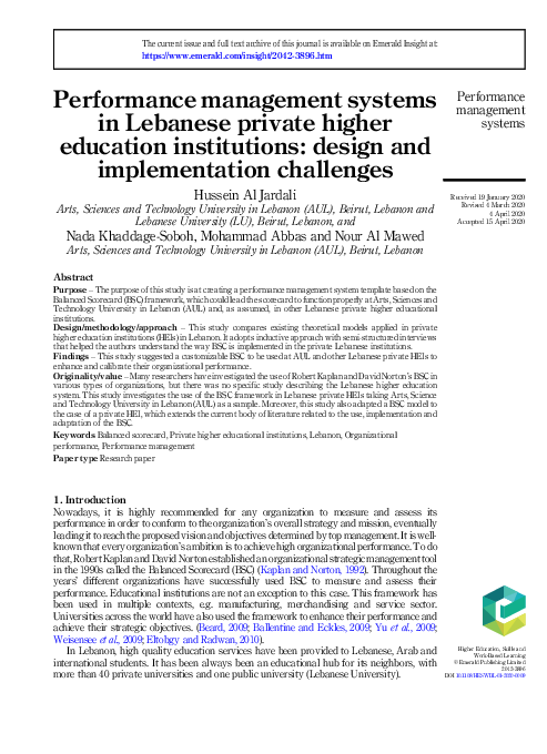 (PDF) Performance management systems in Lebanese private higher education institutions: design ...