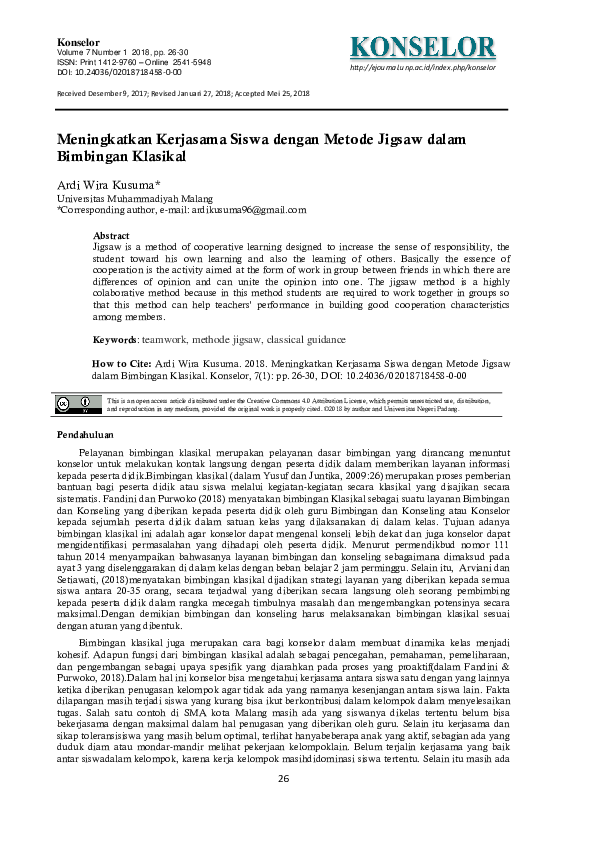 (PDF) Meningkatkan Kerjasama Siswa dengan Metode Jigsaw