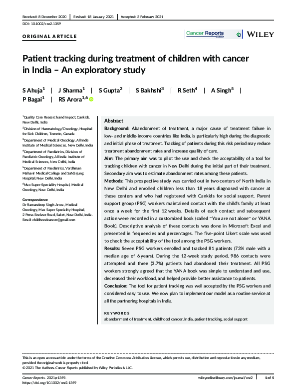 (PDF) Patient tracking during treatment of children with cancer in ...