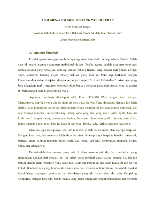 (PDF) ARGUMEN-ARGUMEN TENTANG WUJUD TUHAN
