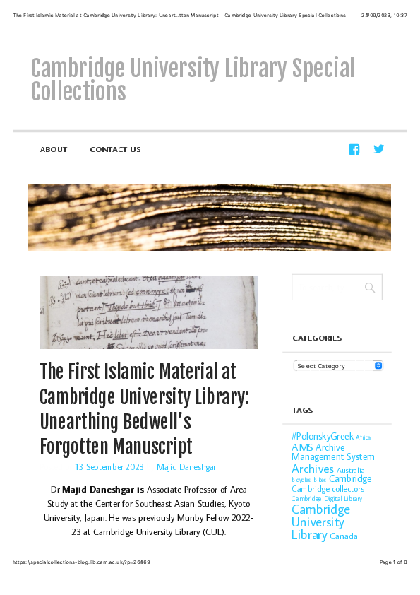 (PDF) The First Islamic Material at Cambridge University Library ...