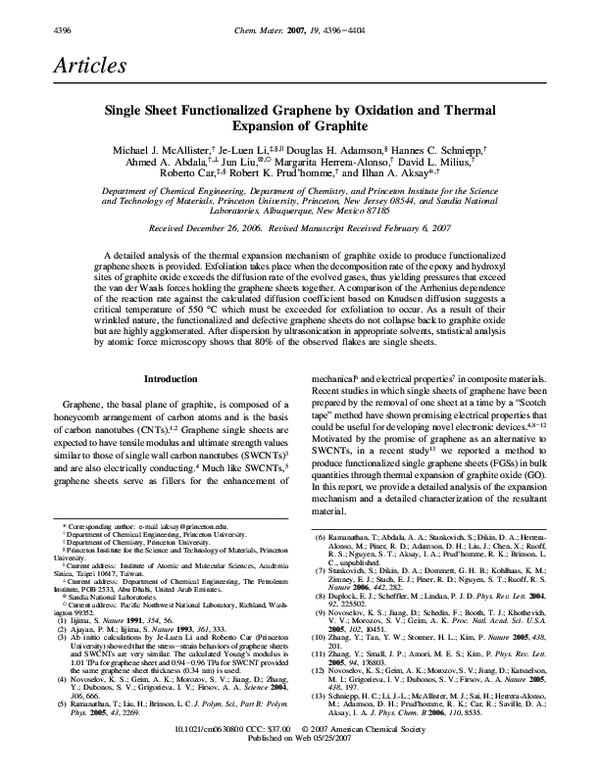 (PDF) Single Sheet Functionalized Graphene by Oxidation and Thermal ...