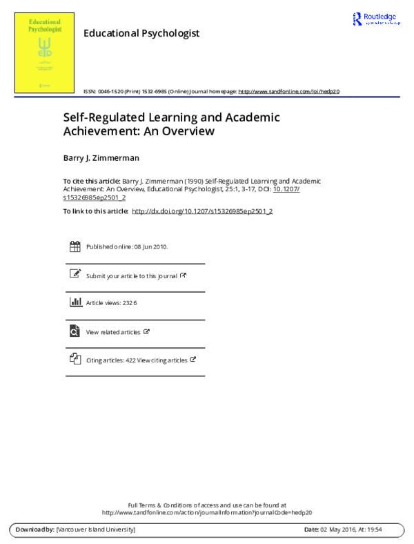 (PDF) Self-Regulated Learning and Academic Achievement: An Overview