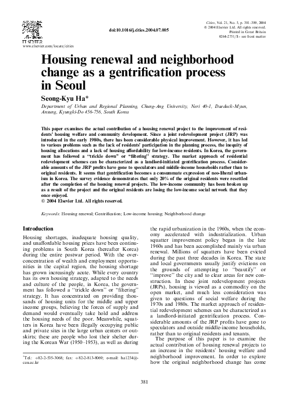 (PDF) Housing renewal and neighborhood change as a gentrification ...