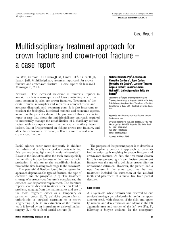 (PDF) Multidisciplinary treatment approach for crown fracture and crown ...
