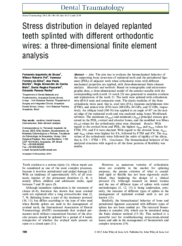 (PDF) Stress distribution in delayed replanted teeth splinted with different orthodontic wires ...