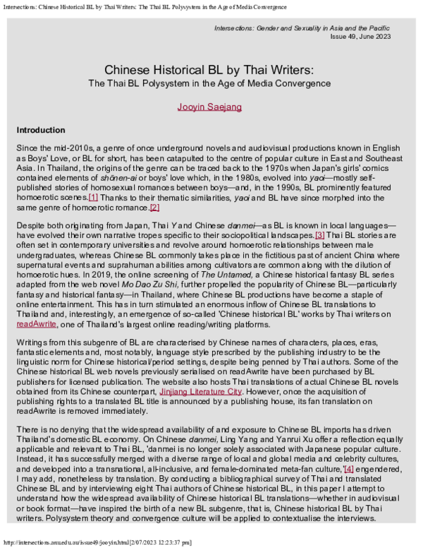 (PDF) Chinese Historical BL by Thai Writers: The Thai BL Polysystem in ...