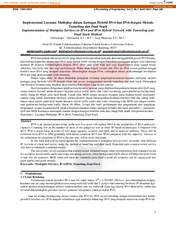 Pdf Implementasi Layanan Multiplay Dalam Jaringan Hybrid Ipv4 Dan