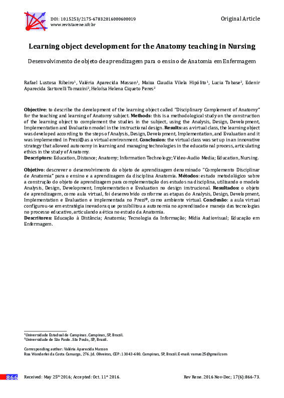 (PDF) Learning object development for the Anatomy teaching in Nursing