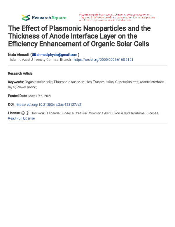 (PDF) The eﬀect of plasmonic nanoparticles and the thickness of anode ...
