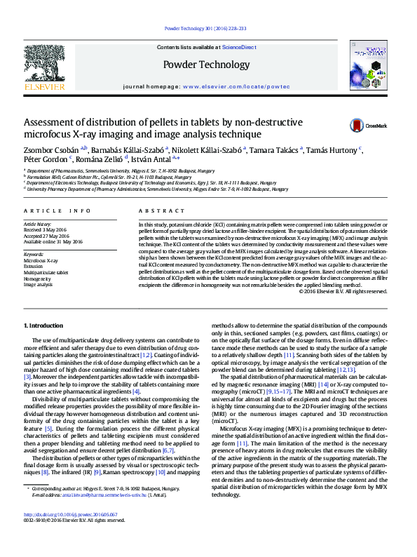 (PDF) Assessment of distribution of pellets in tablets by non ...