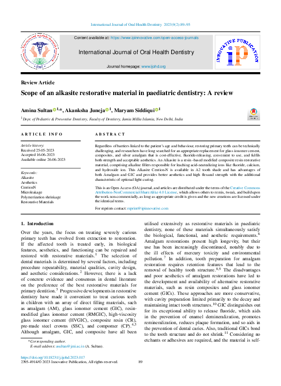 Scope of an alkasite restorative material in paediatric dentistry: A review