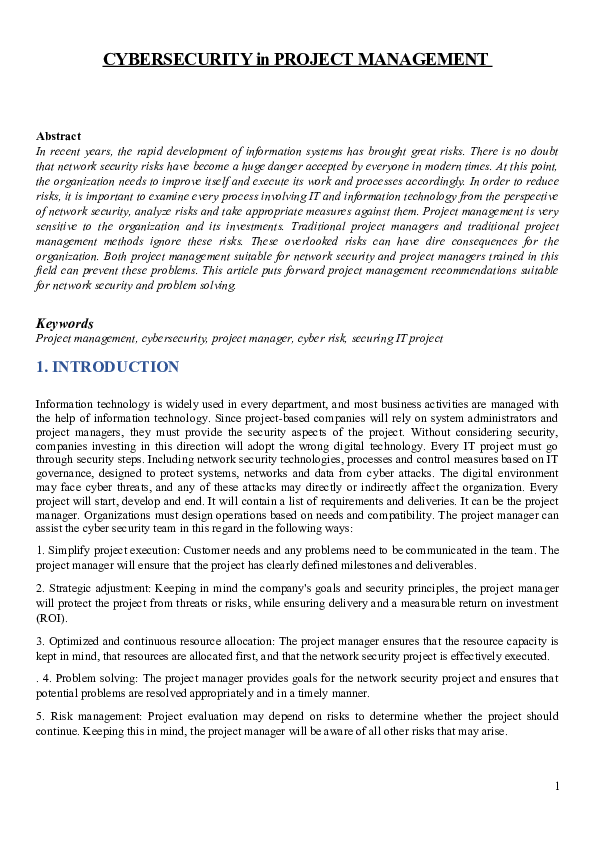 (DOC) Cybersecurity in Project Management