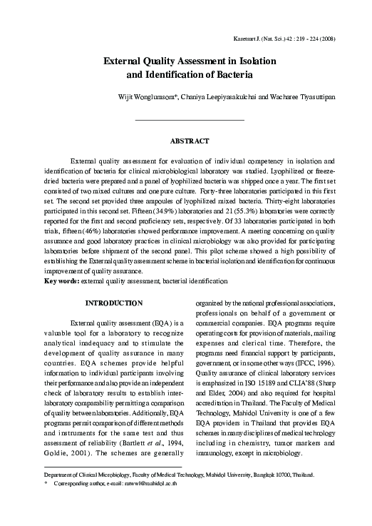 (PDF) External Quality Assessment in Isolation and Identification of ...
