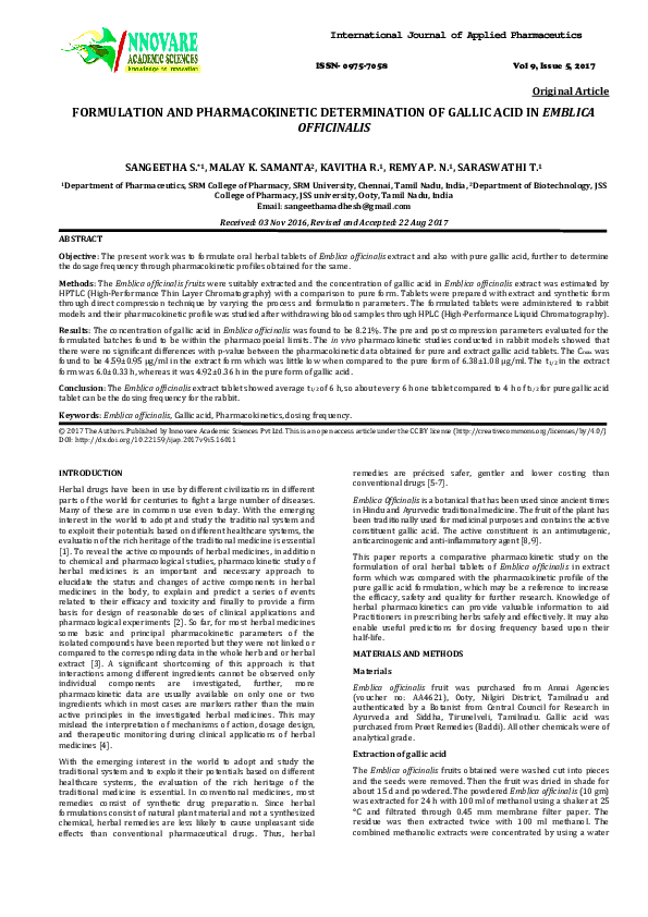 (PDF) Formulation and Pharmacokinetic Determination of Gallic Acid in Emblica Officinalis