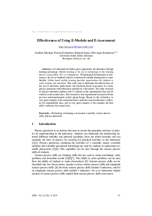 (PDF) Paper—Effectiveness of Using E-Module and E-Assessment ...