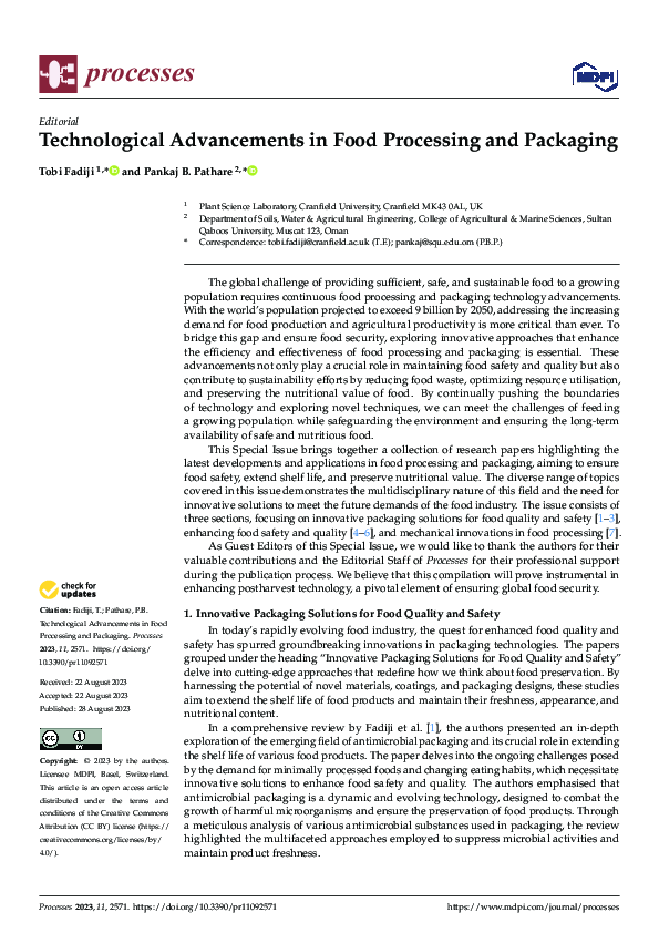 (PDF) Technological Advancements in Food Processing and Packaging