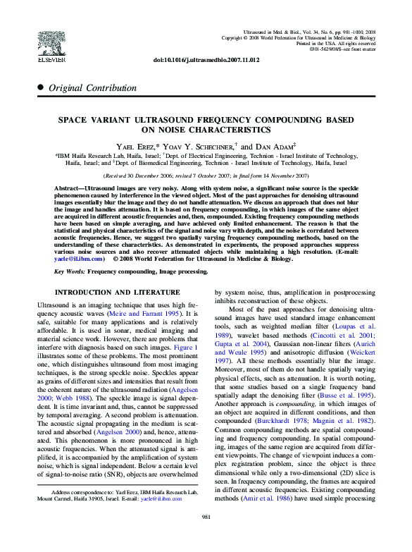(PDF) Space Variant Ultrasound Frequency Compounding Based on Noise ...