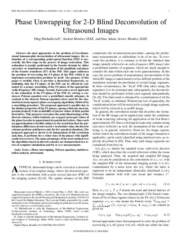 (PDF) Phase Unwrapping for 2-D Blind Deconvolution of Ultrasound Images (PDF) Phase Unwrapping for 2-D Blind Deconvolution of Ultrasound Images