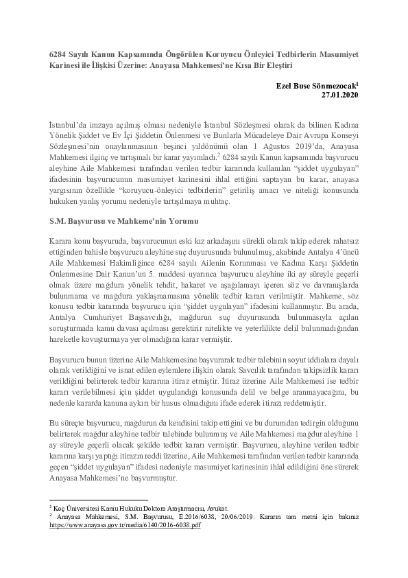 (PDF) 6284 Sayılı Kanun Kapsamında Öngörülen Koruyucu Önleyici ...